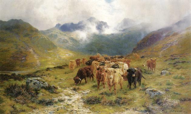 Louis Bosworth Hurt - Highland Cattle & Drover Print (Canvas Prints)